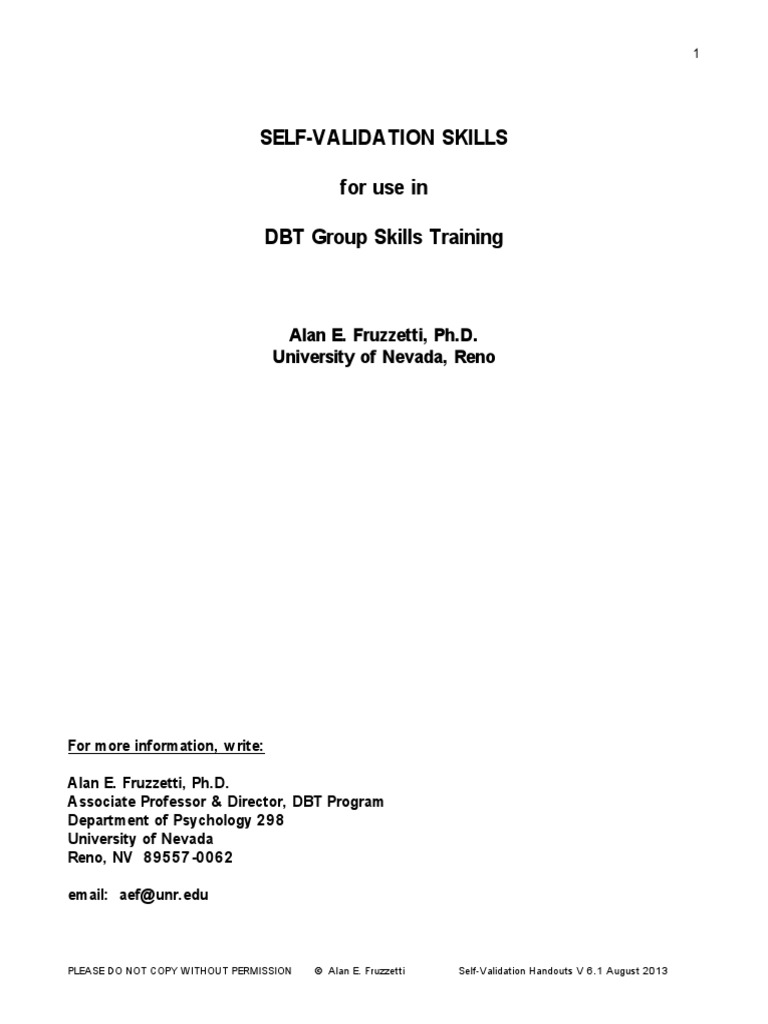 Self Validation Skills 2013 Fruzzetti 3 | PDF | Dialectical Behavior ...