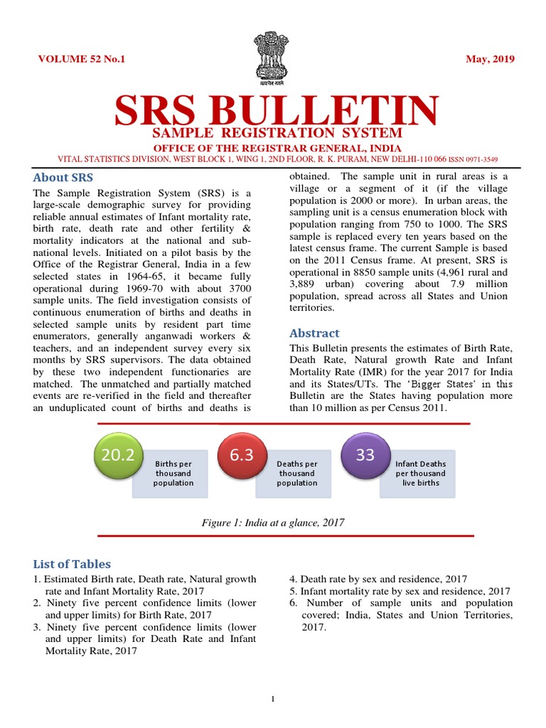Srs Bulletin: Sample Registration System | PDF | Actuarial Science ...