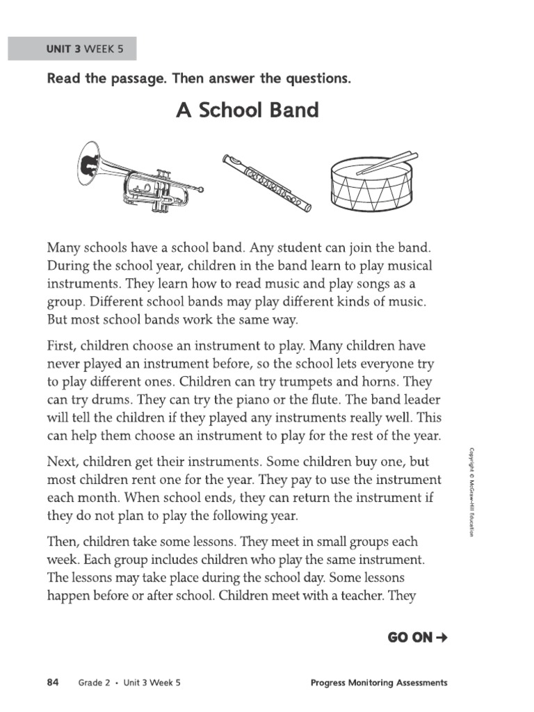 A School Band, Reading Passage Practice | PDF