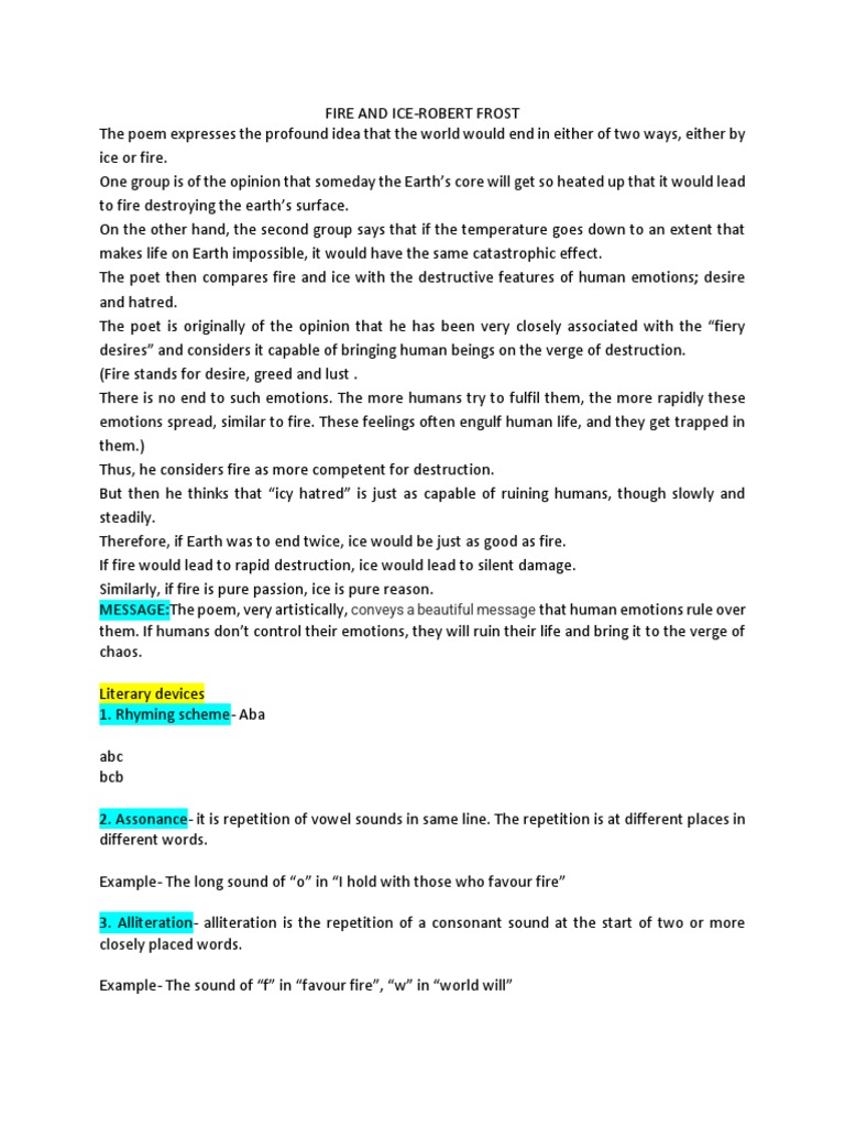 FIRE AND ICE Notes | PDF | Poetry | Poetry