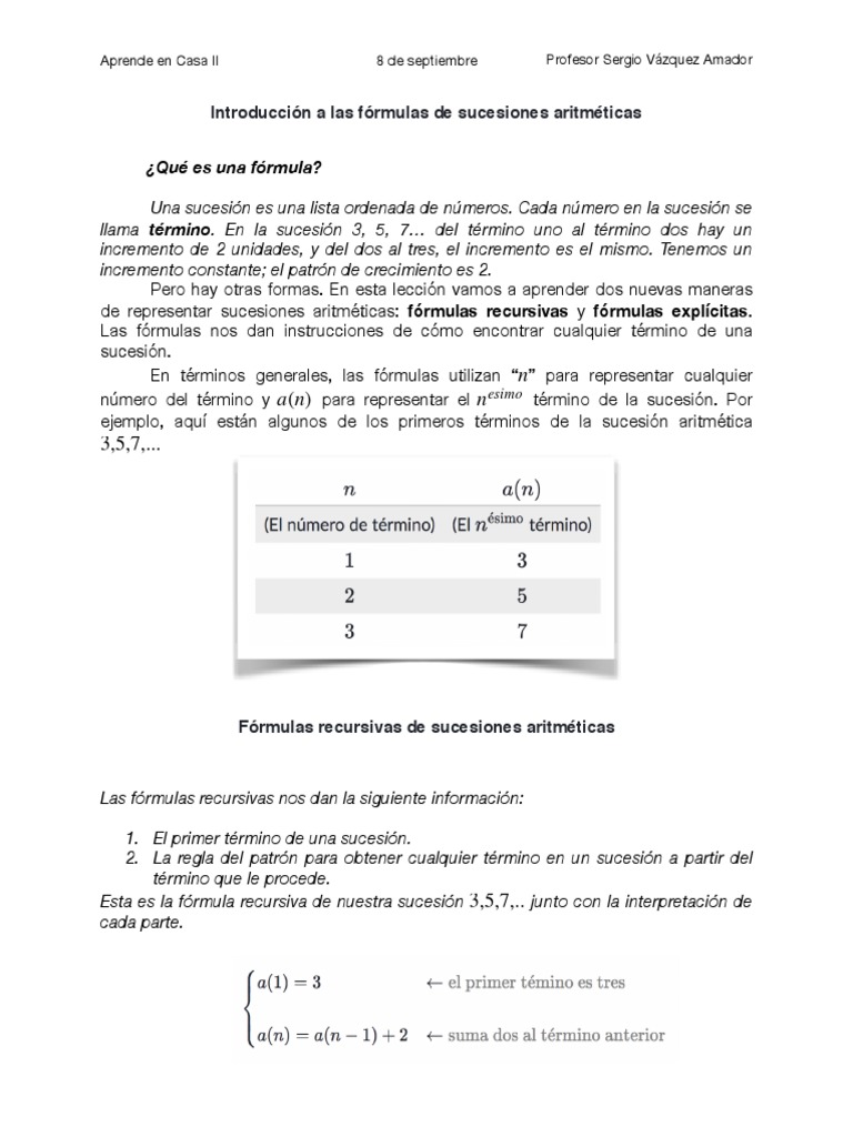Fórmulas Recursivas de Sucesiones Aritméticas | PDF