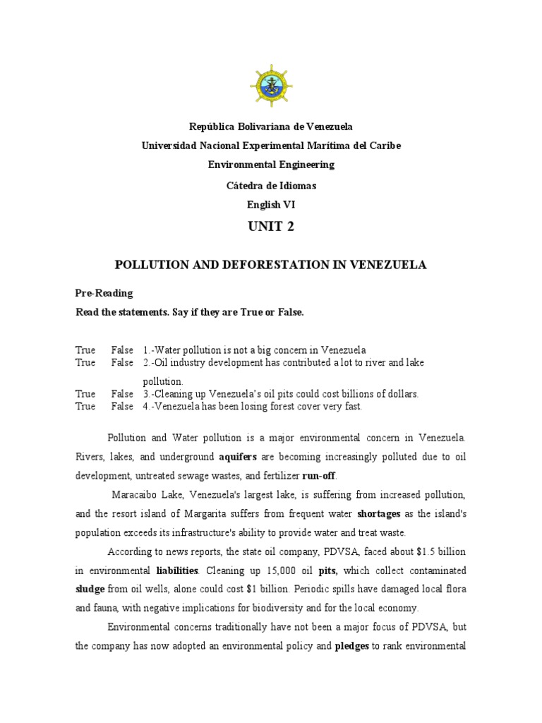 Unit 2 Pollution and Deforestation in Venezuela | PDF | Pollution ...