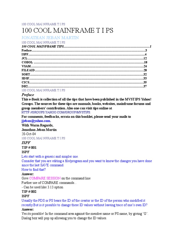 100 Cool Mainframe Tips in 40 Characters | PDF | Computer Programming ...