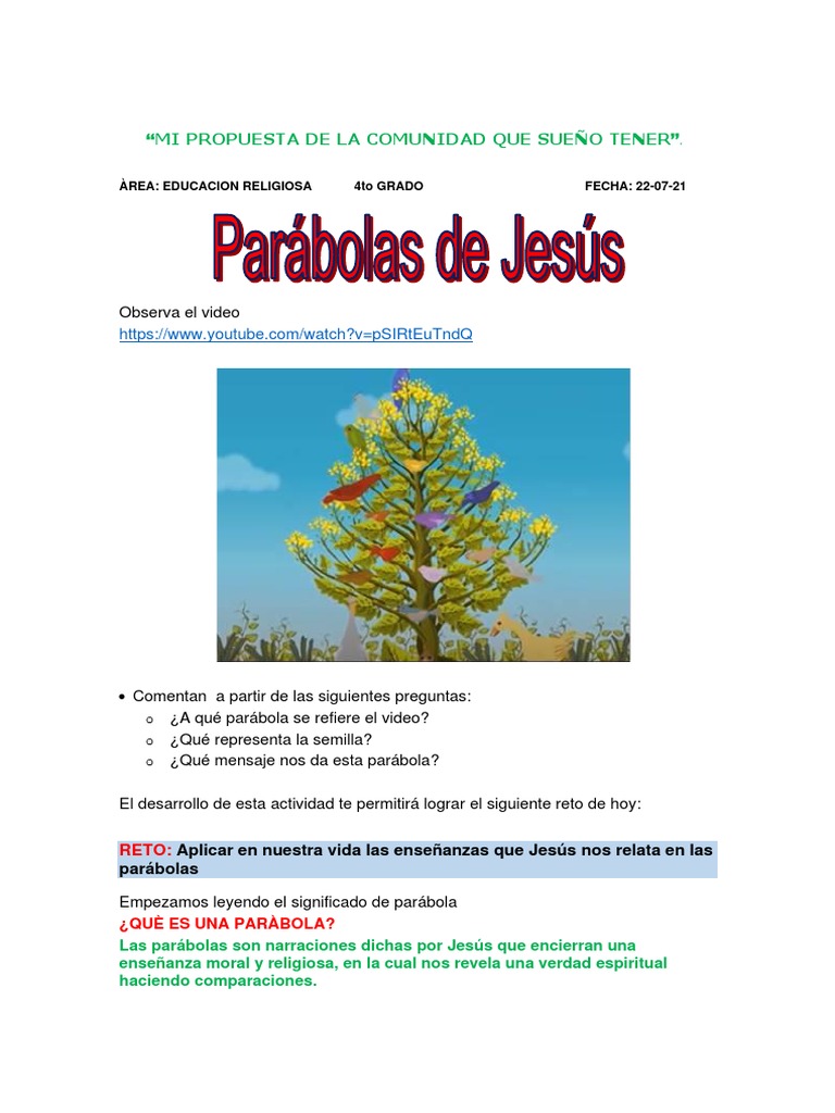 Actividad de Religiòn 22-07-21 | PDF | Parábolas de Jesús | Jesús