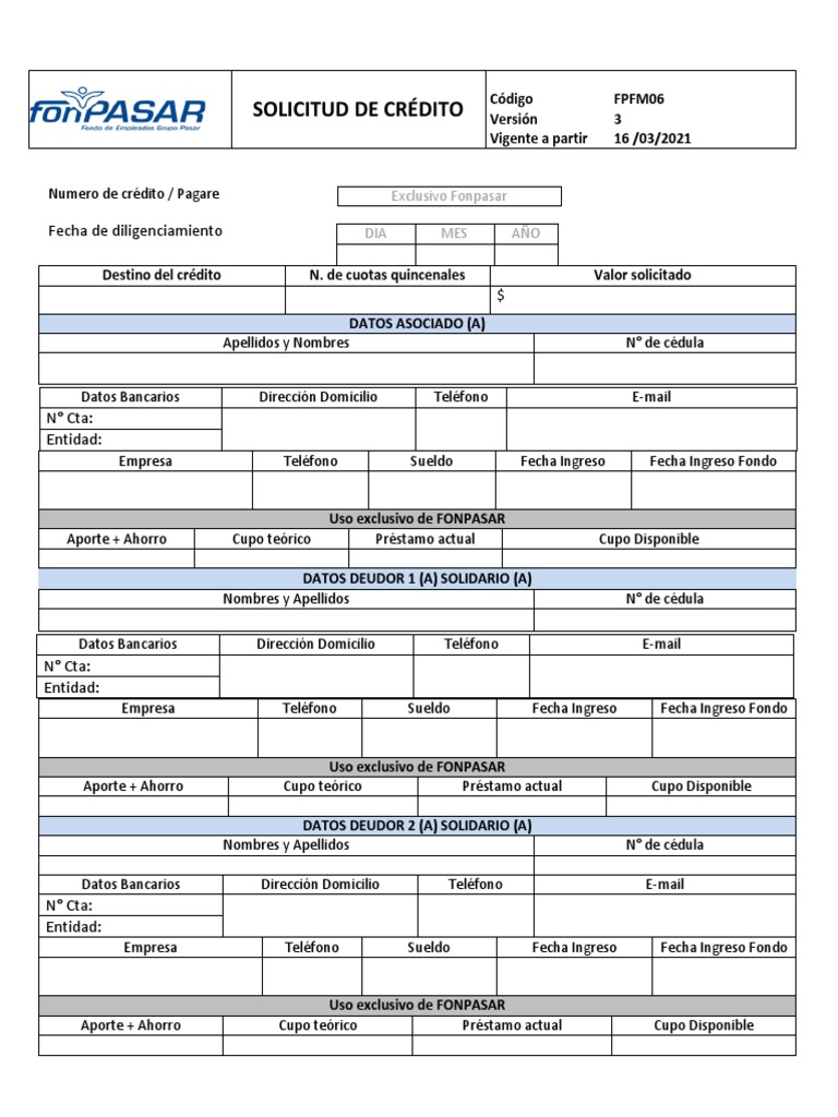 Solicitud de Credito Codeudor 2 Actualizado | PDF | Crédito | Finanzas ...