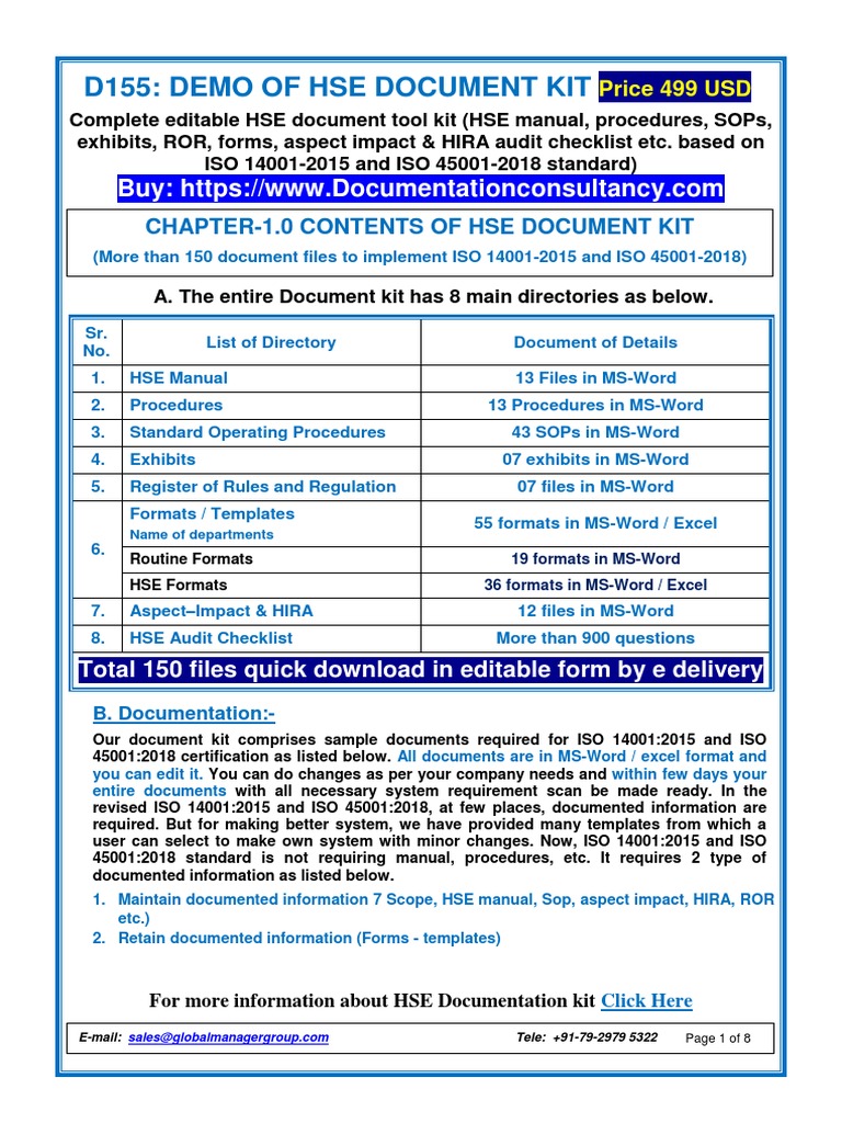 Editable HSE Document Kit for ISO 45001 | PDF | Audit | International ...