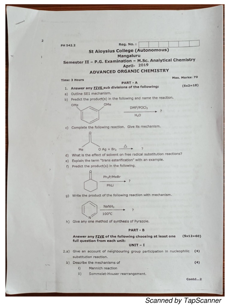 Organic Chemistry Question Paper | PDF