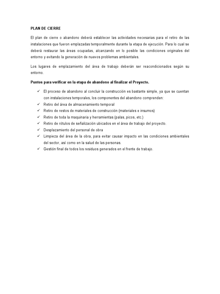Plan De Cierre Y Abandono Pdf