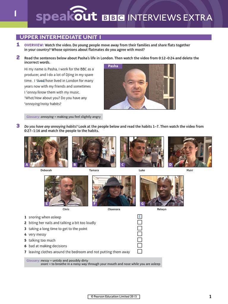 Speakout Upper-Intermediate, 2nd. BBC Interviews-Worksheets | PDF ...