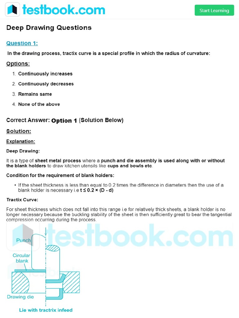 Deep Drawing MCQ by Testbook | PDF
