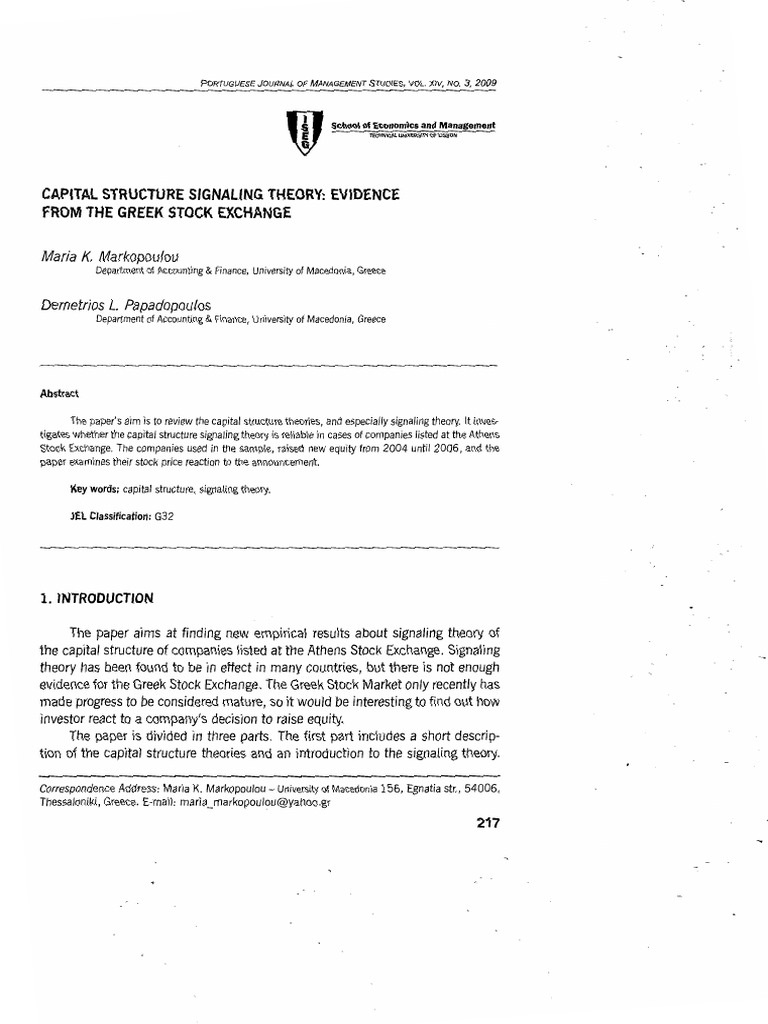 Capital Structure Signaling in Greece | PDF | Capital Structure | Stocks