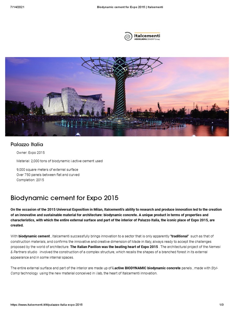 Biodynamic Cement For Expo 2015 - Italcementi | PDF | Mortar (Masonry ...