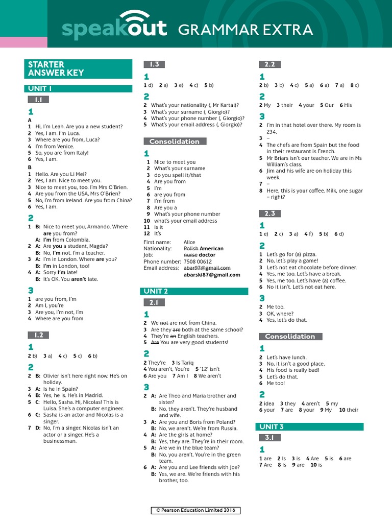 Grammar Extra: Starter Answer Key | PDF | Food And Drink | Foods