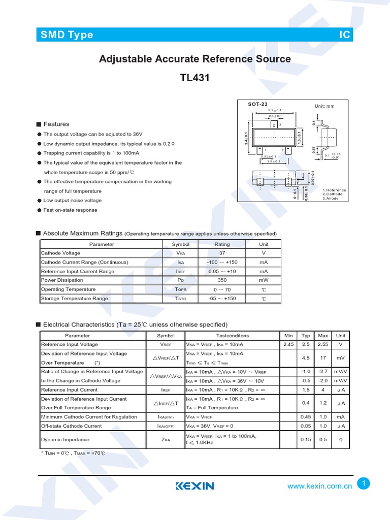 Adjustable Accurate Reference Source TL431: SMD Type IC | PDF ...