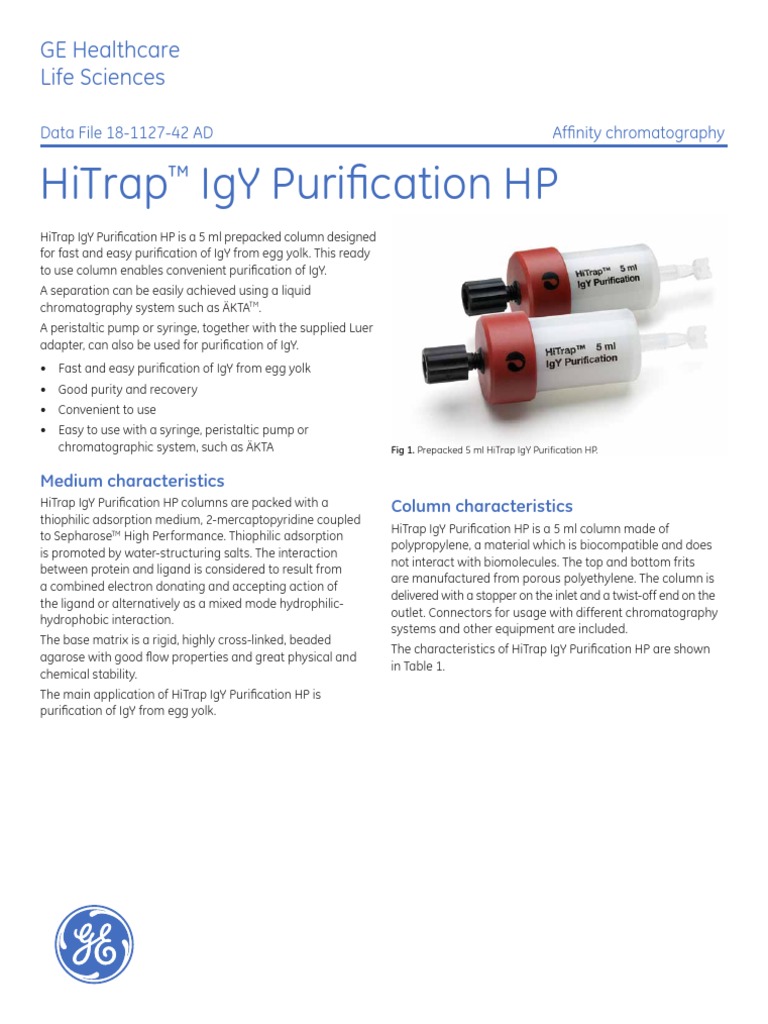 Hitrap Igy Purification HP: Ge Healthcare Life Sciences | PDF | Protein ...