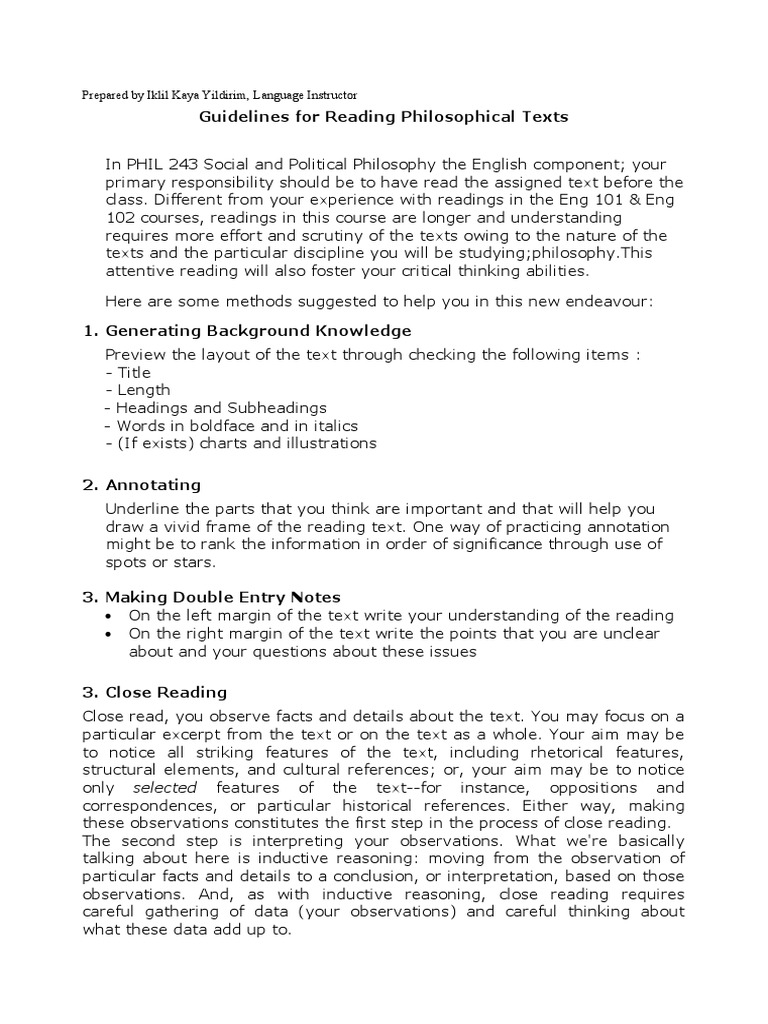 Guidelines For Reading Philosophical Texts: Prepared by Iklil Kaya ...