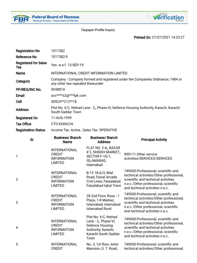 Taxpayer Profile Inquiry Summary | PDF | Services (Economics) | Taxes