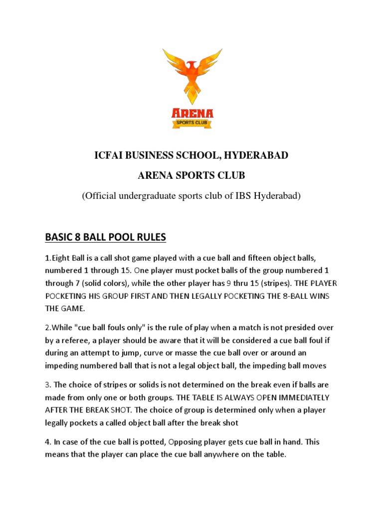 Fixtures & Game Rules 8 Ball Pool | PDF | Cue Sports | Pool (Cue Sports)