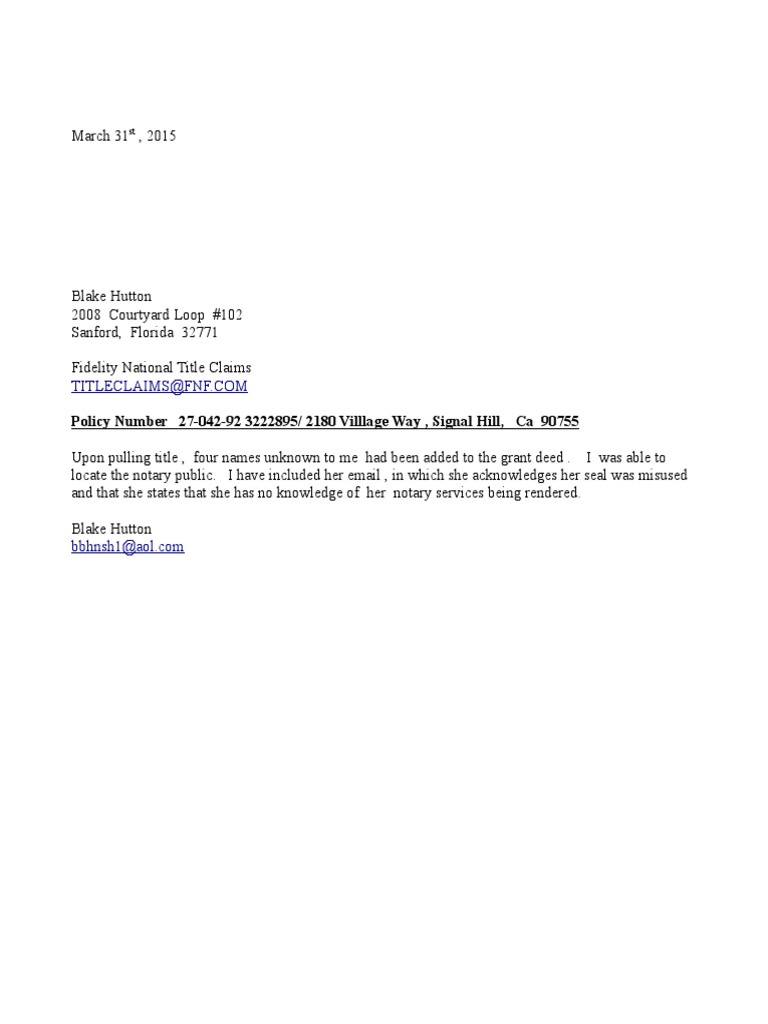 Title Claim Dispute by Blake Hutton | PDF