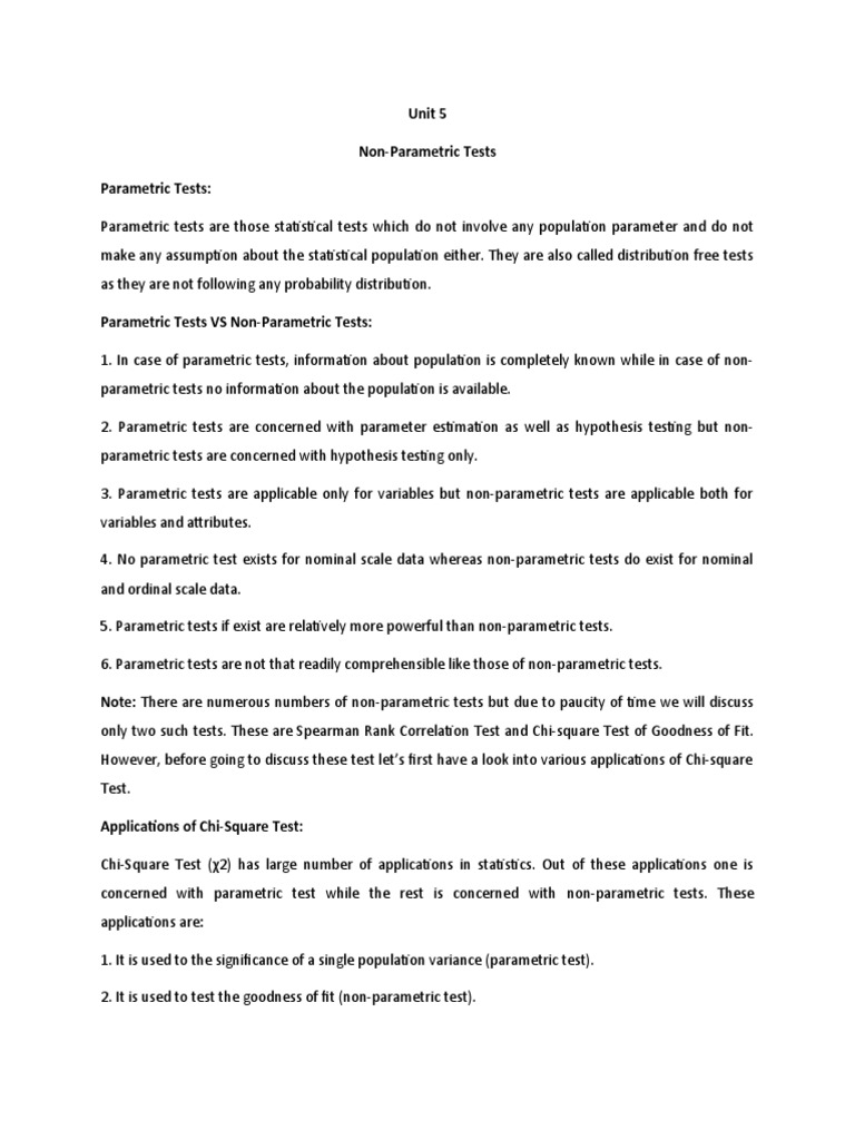 Unit 5 Non-Parametric Tests Parametric Tests | PDF | Goodness Of Fit ...