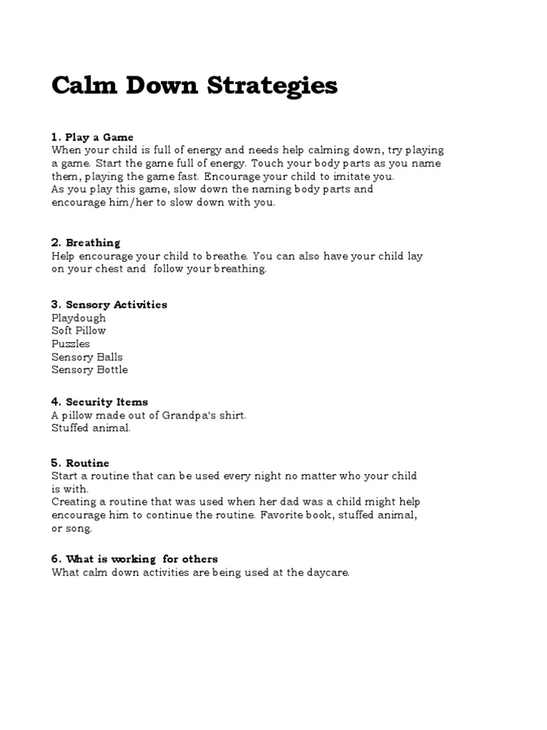 Calm Down Strategies | PDF