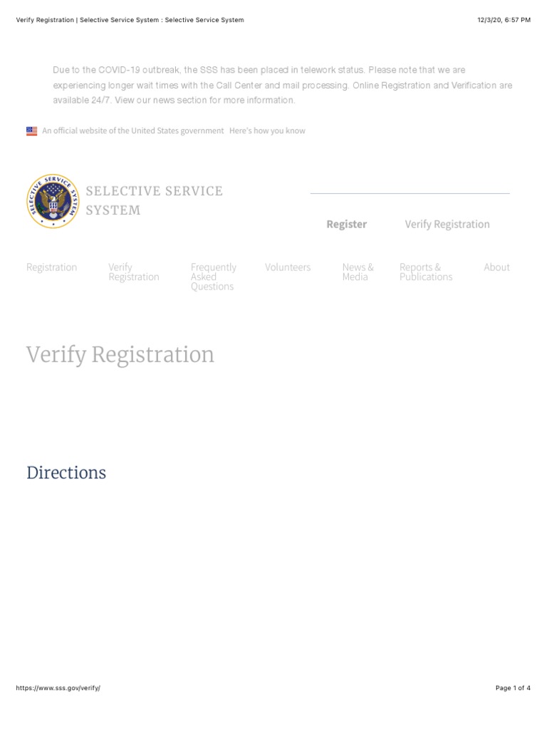 Verify Registration - Selective Service System: Selective Service ...