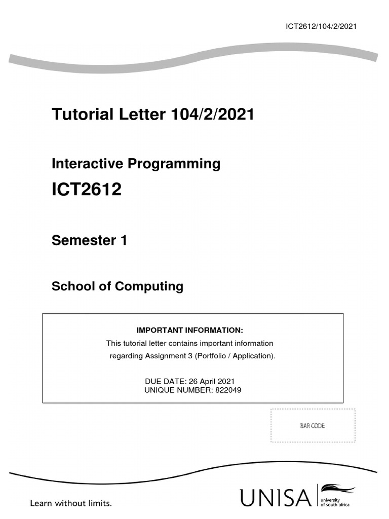 Tutorial Letter 104/2/2021: Interactive Programming | PDF | Application ...