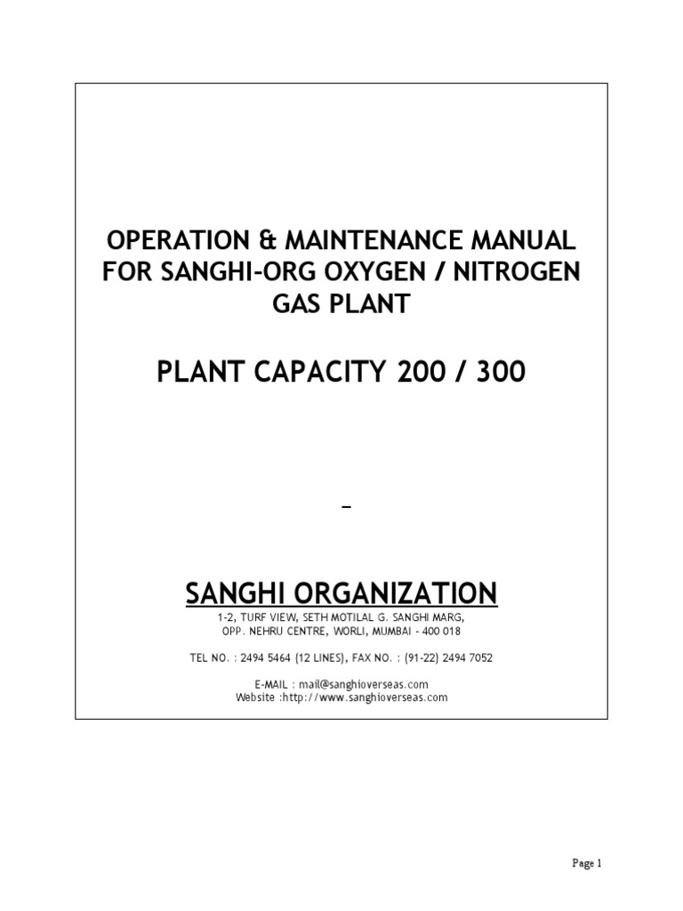 Plant Capacity 200 / 300: Operation & Maintenance Manual For Sanghi-Org ...