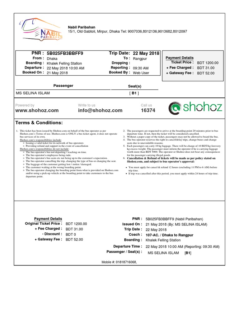 TICKET20180521202609495035 | PDF | Bus | Fee