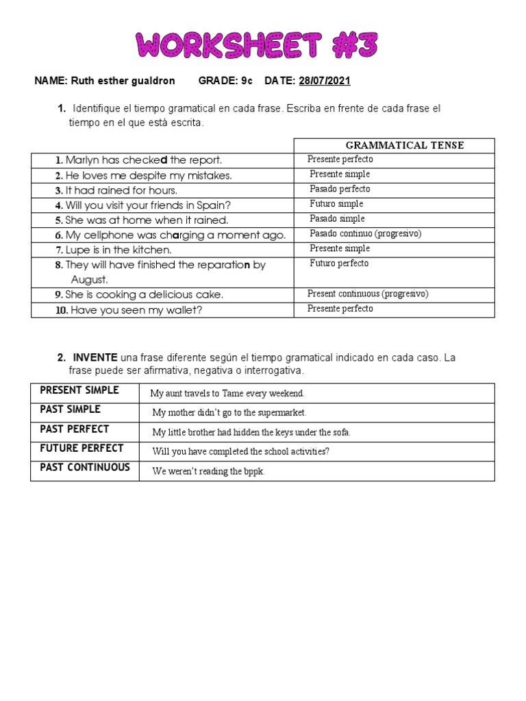 9° Worksheet #3 - ThirdTerm | PDF
