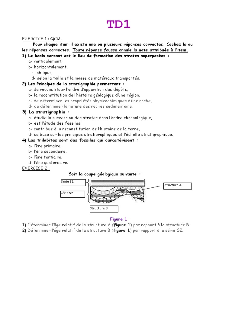 Exercices de Stratigraphie et Géologie | PDF | Géologie | Sciences de ...