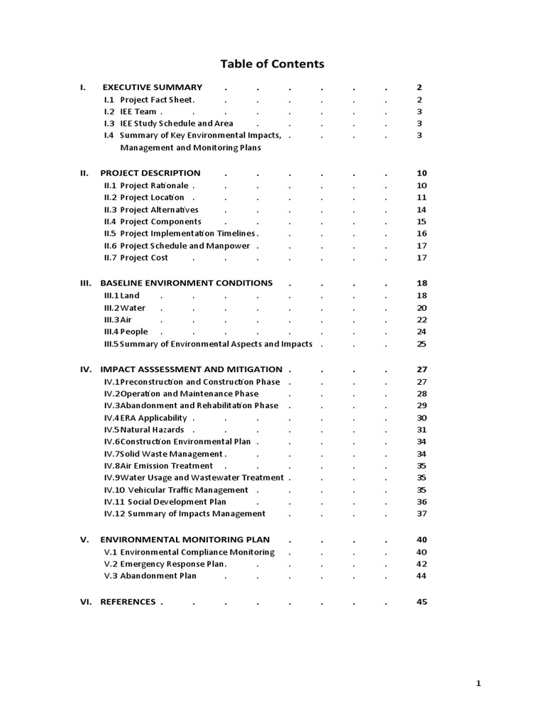 01 - Table of Contents | PDF | Warehouse | Environmental Impact Assessment