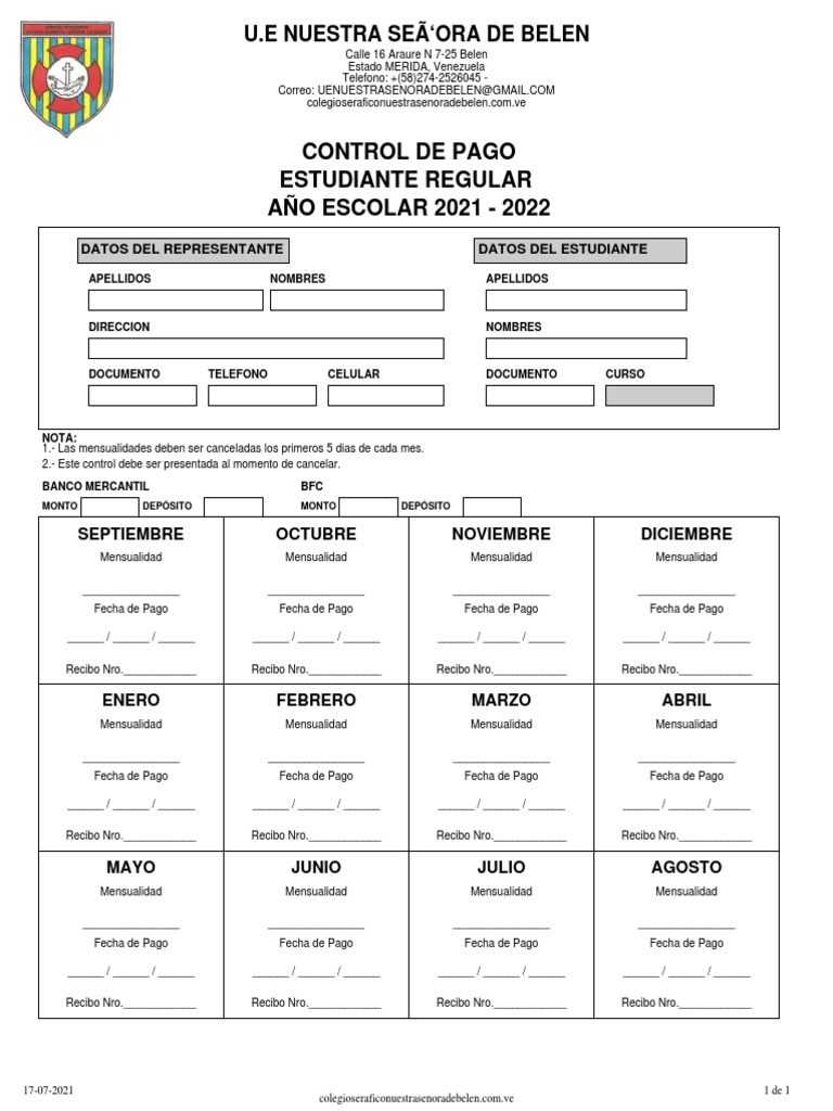 Control de Pagos Mensuales Escolares | PDF | Finanzas y dinero