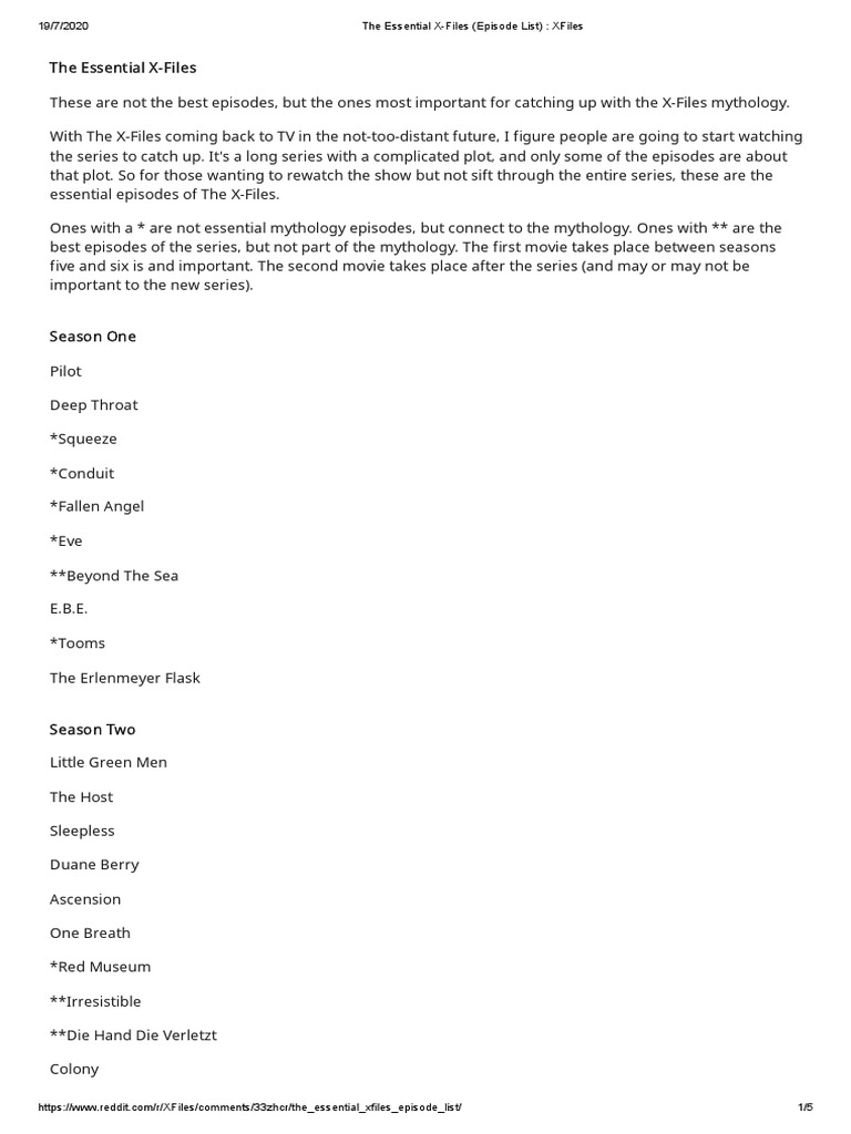 The Essential X-Files (Episode List) - XFiles | PDF | The X Files | The ...