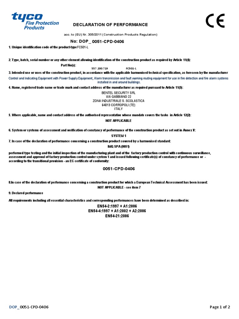 FIRECLASS 501L - FC501-L - Declaratie de Performanta | PDF | Business