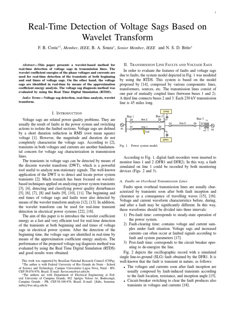 Real-Time Detection of Voltage Sags Based On Wavelet Transform | PDF | Wavelet | Electricity