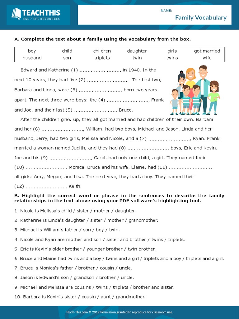Family Vocabulary Interactive Worksheet | PDF | Interpersonal ...