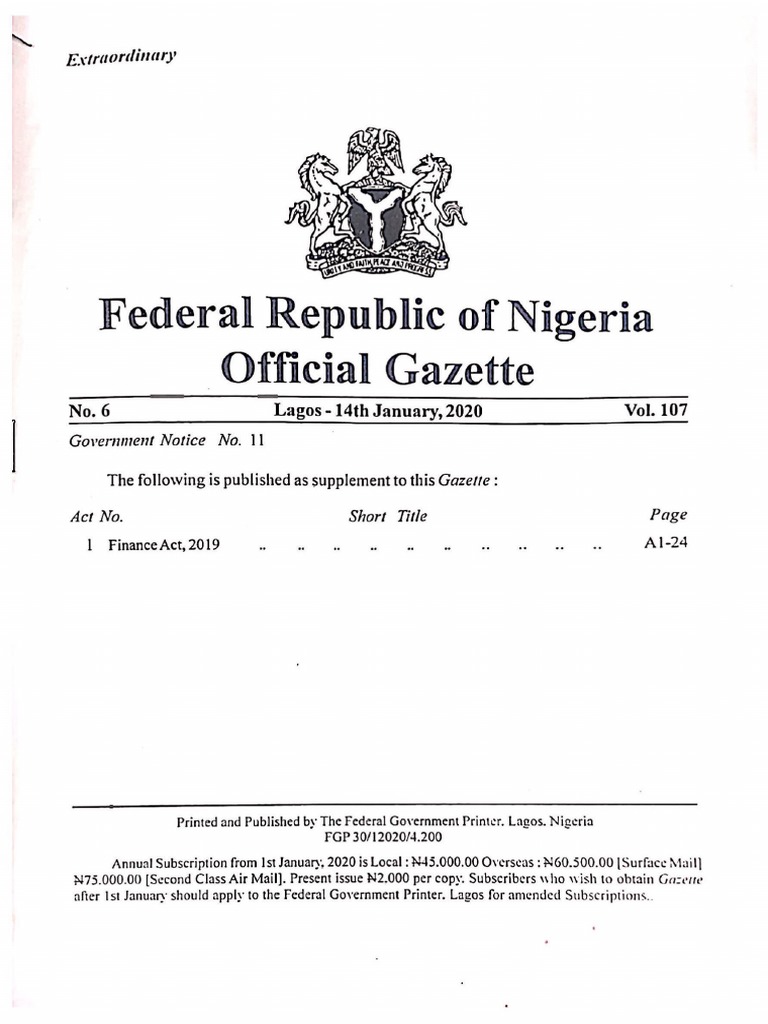 Finance Act 2019 Official Gazette | PDF Finance Act 2019 Official Gazette | PDF