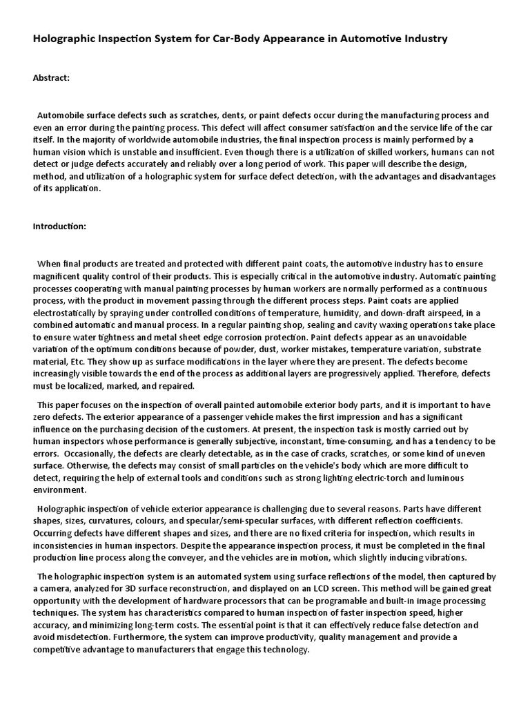 Holographic Inspection System For Car-Body Appearance in Automotive ...