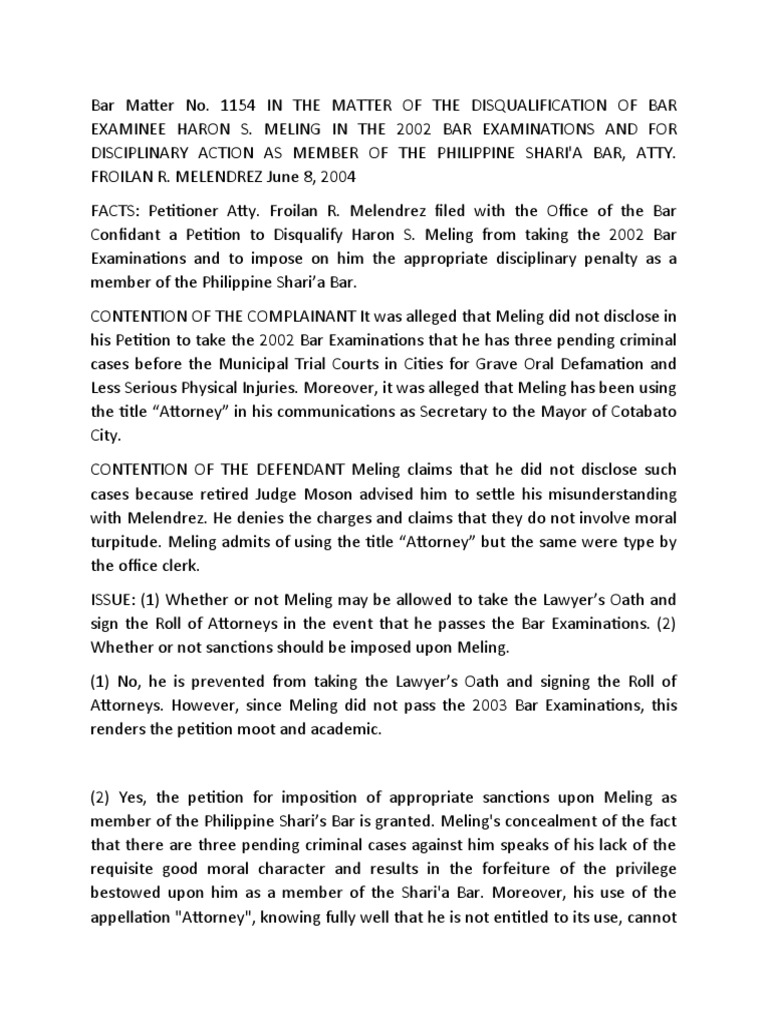 Bar Matter No. 1154 in The Matter of The Disqualification of Bar ...