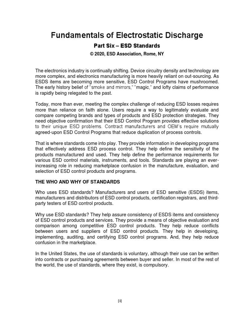 Fundamentals of Electrostatic Discharge: Part Six - ESD Standards | PDF ...
