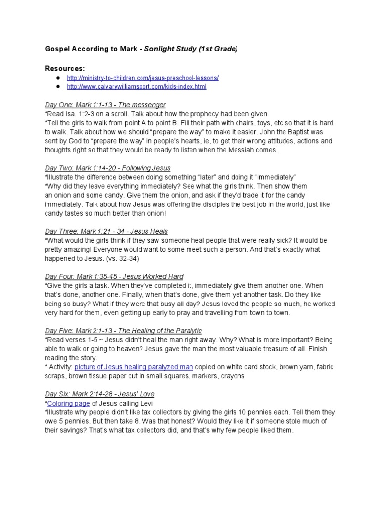 Devotions For Gospel of Mark (Sonlight Core 1 Bible) | PDF | Gospel Of ...