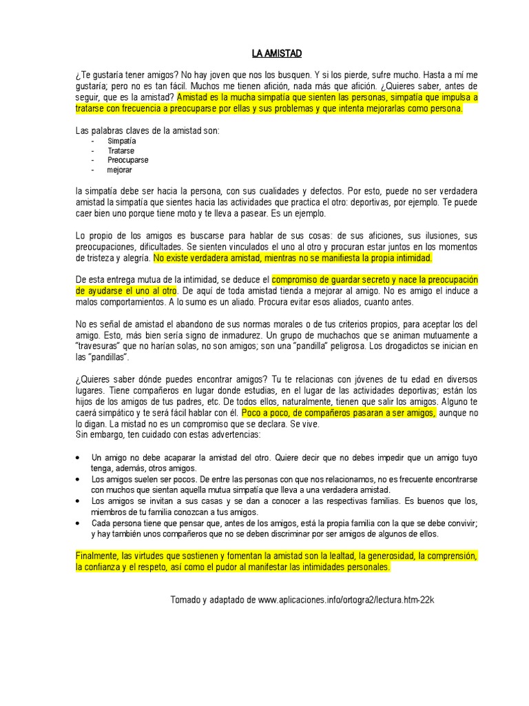 Lectura La Amistad | PDF | Sicología