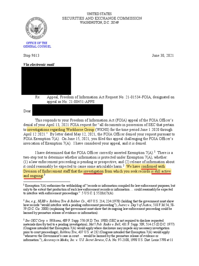 Workhorse Group - SEC Enforcement Division Investigation Confirmed ...