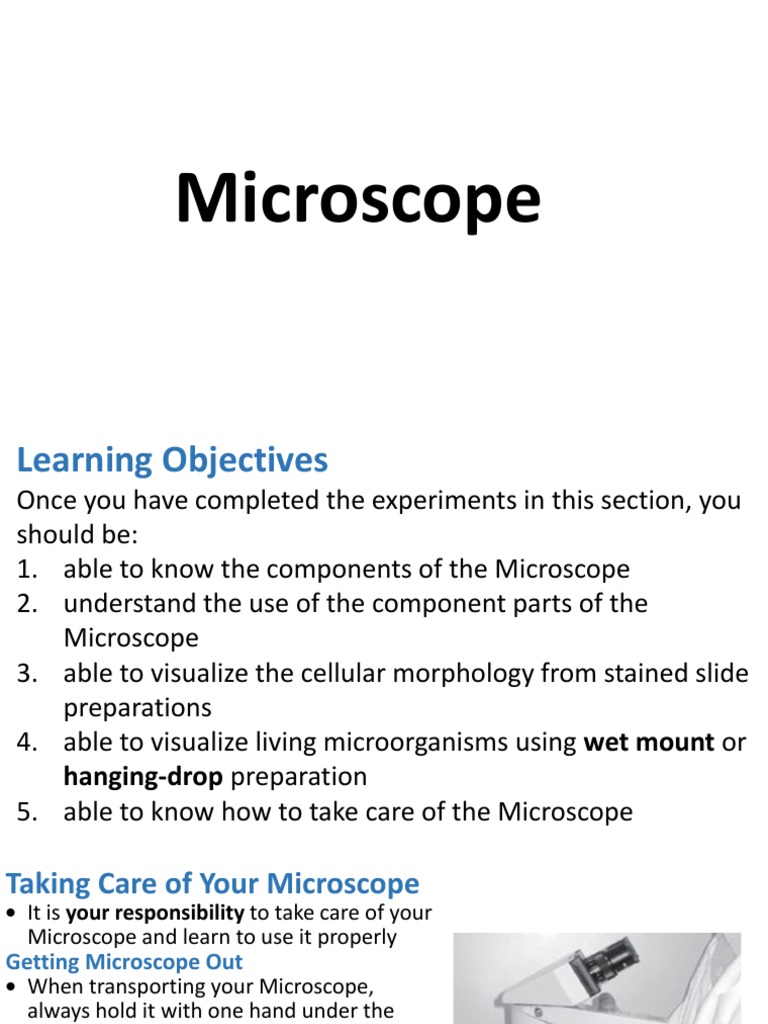 Microscope Use and Care Guide | PDF | Microscope | Lenses