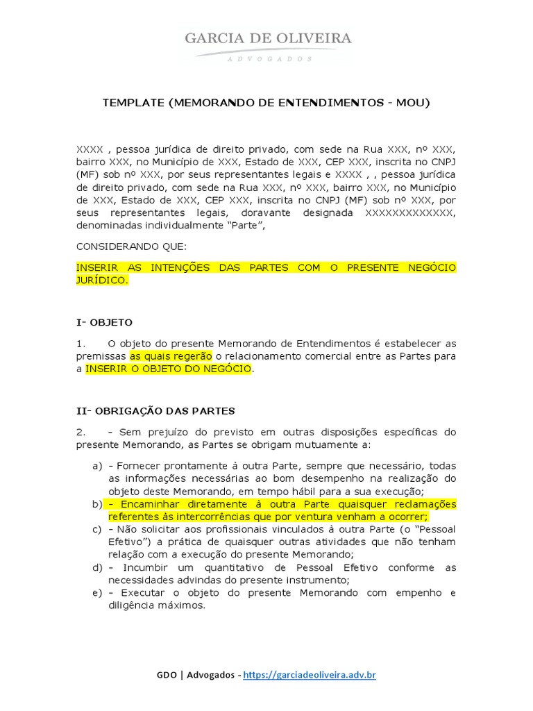 Modelo de MOU | PDF | Lei das Obrigações | Informação