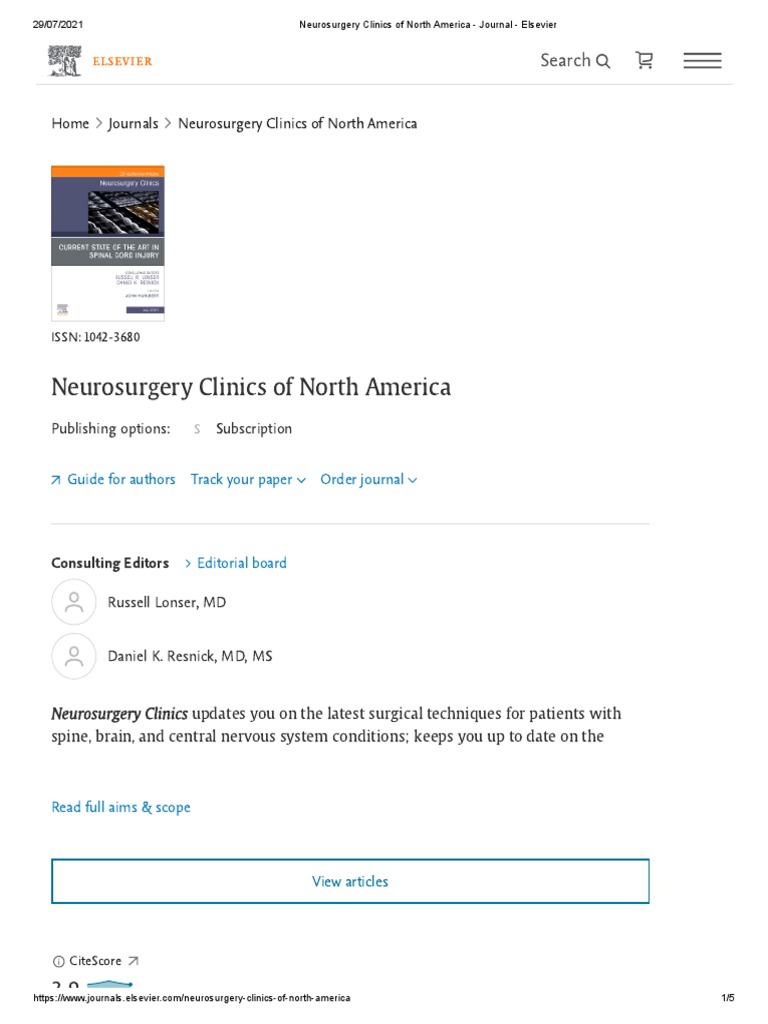 Neurosurgery Clinics of North America - Journal - Elsevier | PDF ...