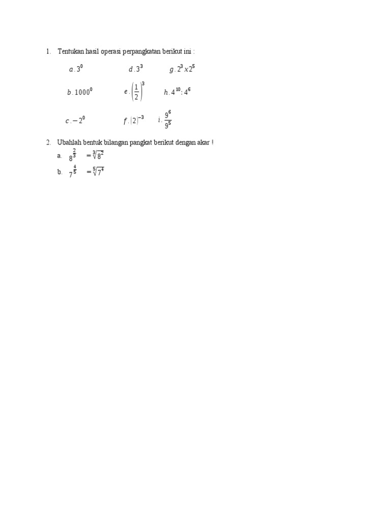Tentukan Hasil Operasi Perpangkatan Berikut Ini | PDF