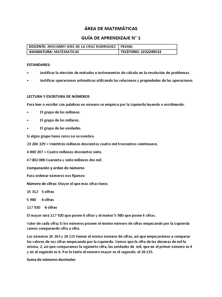Guia Matematicas 1 | PDF | Entero | Números Guia Matematicas 1 | PDF | Entero | Números