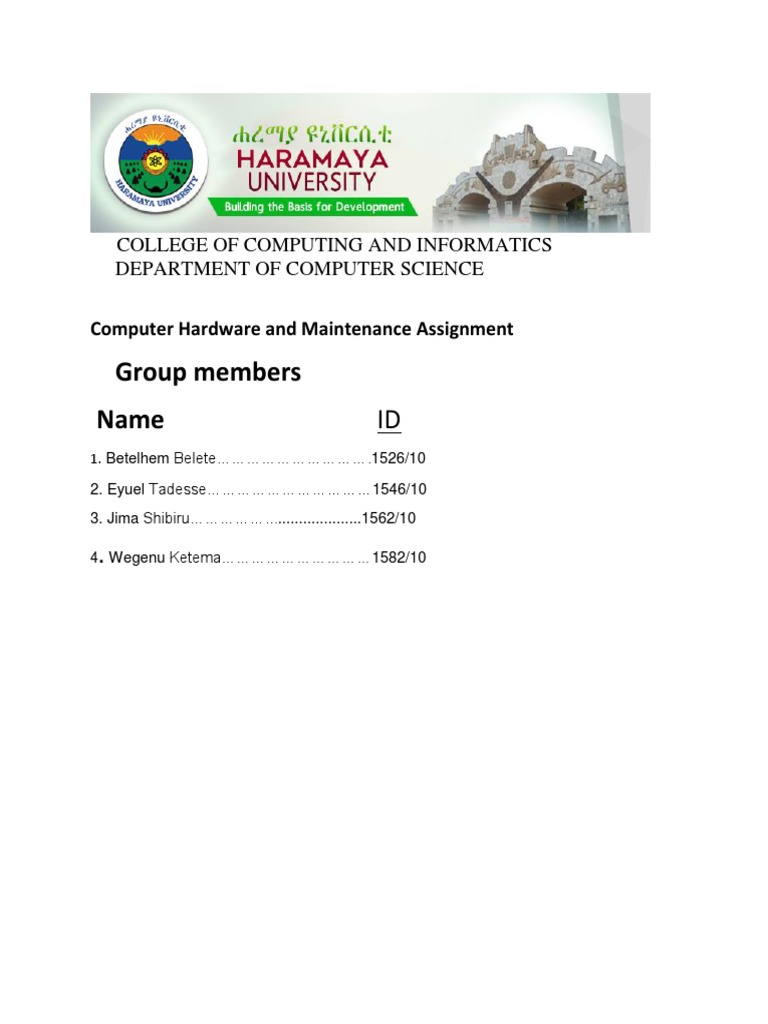 Hardware And Maintenance Assignment In Haramaya University Pdf 
